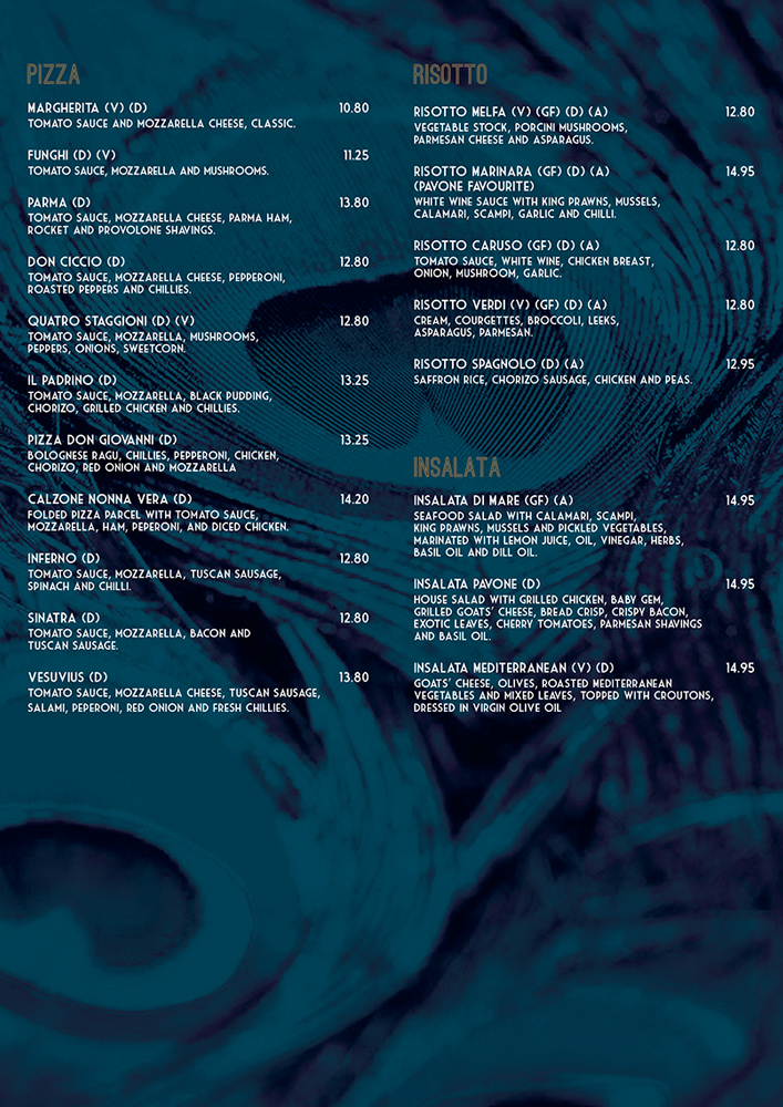 A la Carte Menu | Il Pavone Restaurant