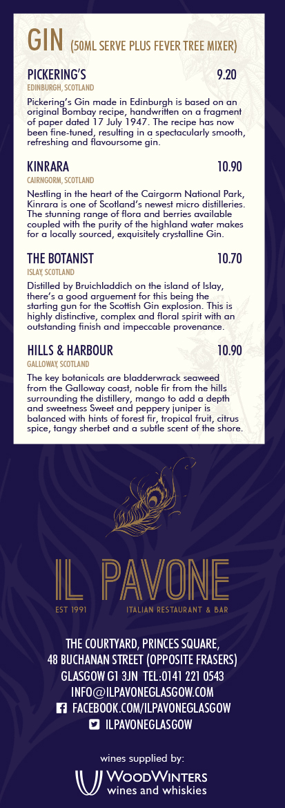 Drinks Menu | Il Pavone Restaurant