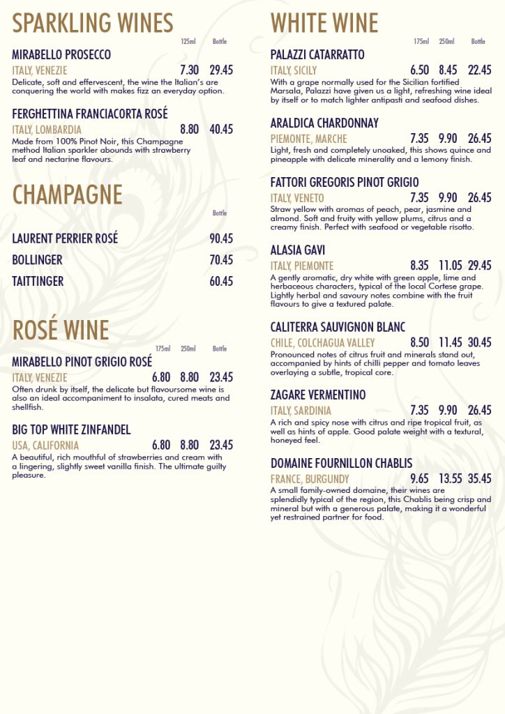 Drinks Menu | Il Pavone Restaurant