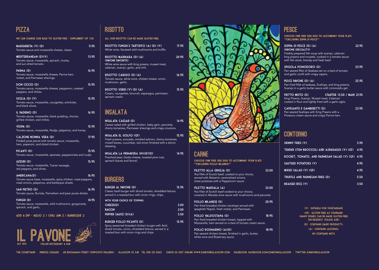 A la Carte Menu | Il Pavone Restaurant